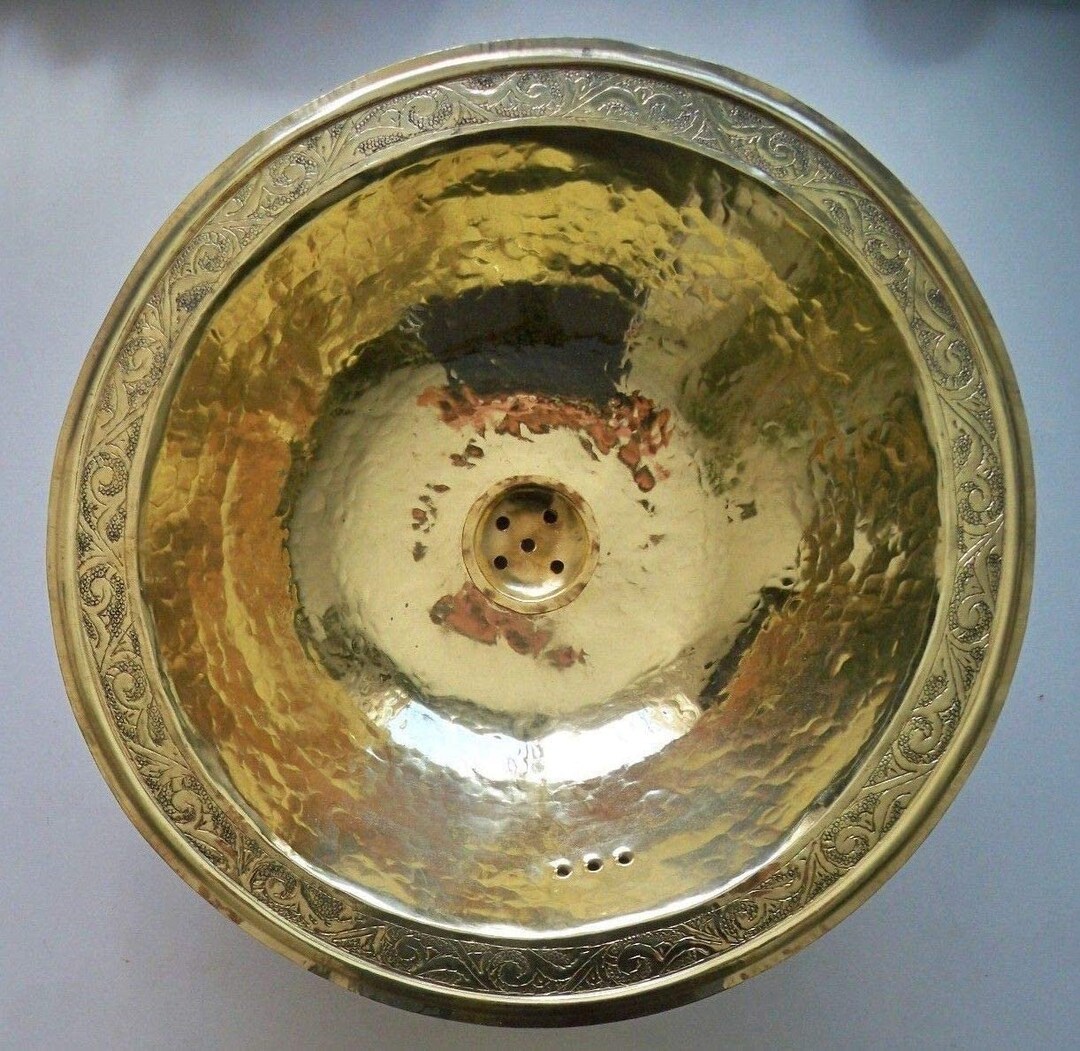 Round Moroccan Copper Basin Hand-engraved Decorations Sink Hand Basin ...