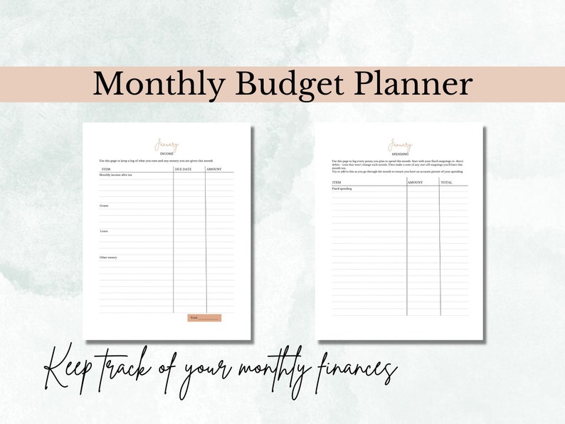Monthly Budget Planner Spending and Income Tracker - Etsy