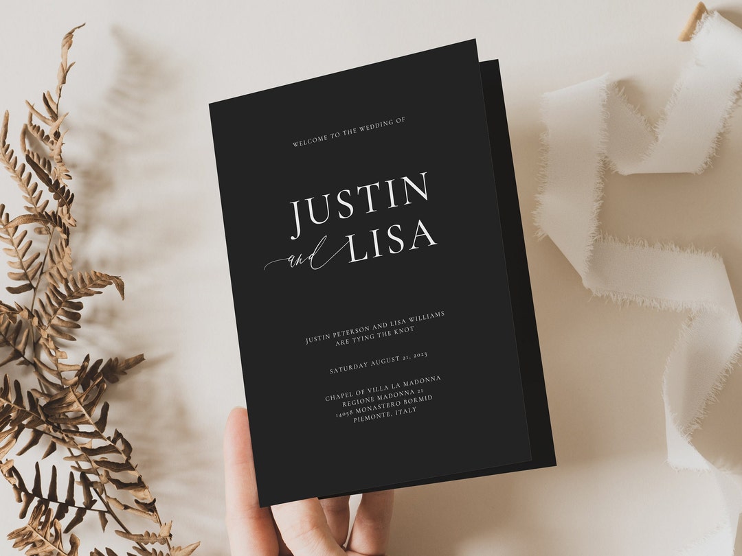 Modern Minimal Wedding Program Template Black, Minimalist Booklet ...