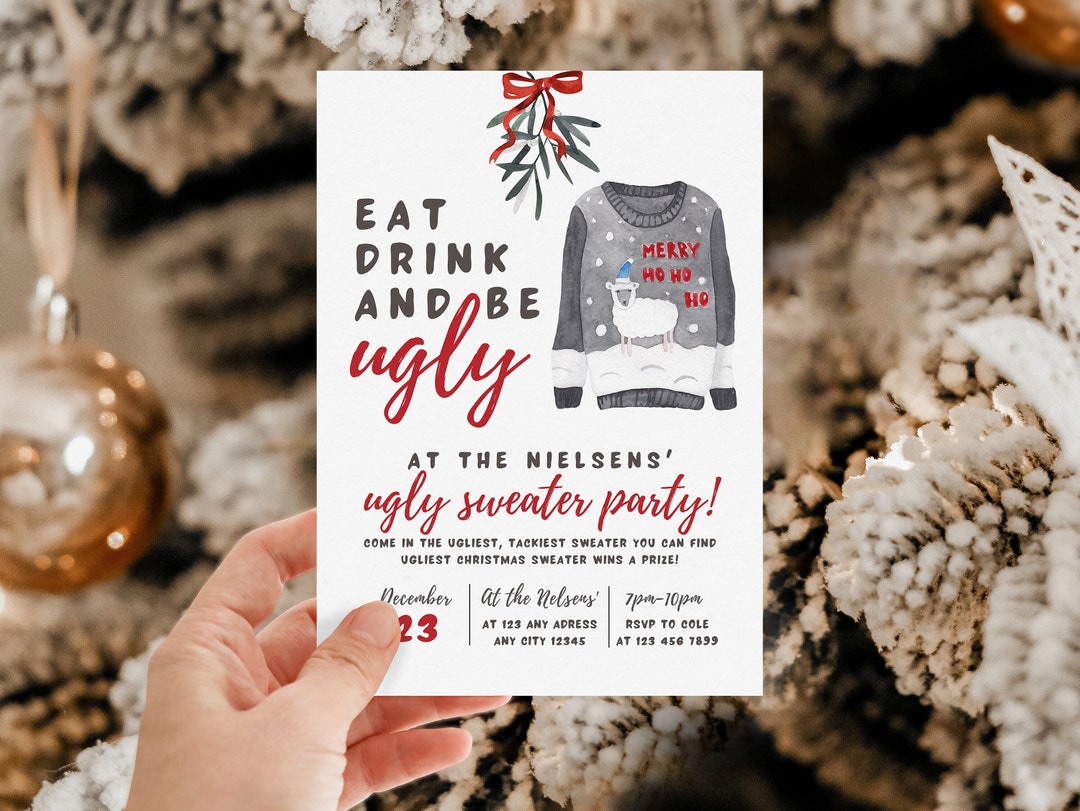Ugly Sweater Party Invitation Template Canva, Editable Ugly Sweater ...