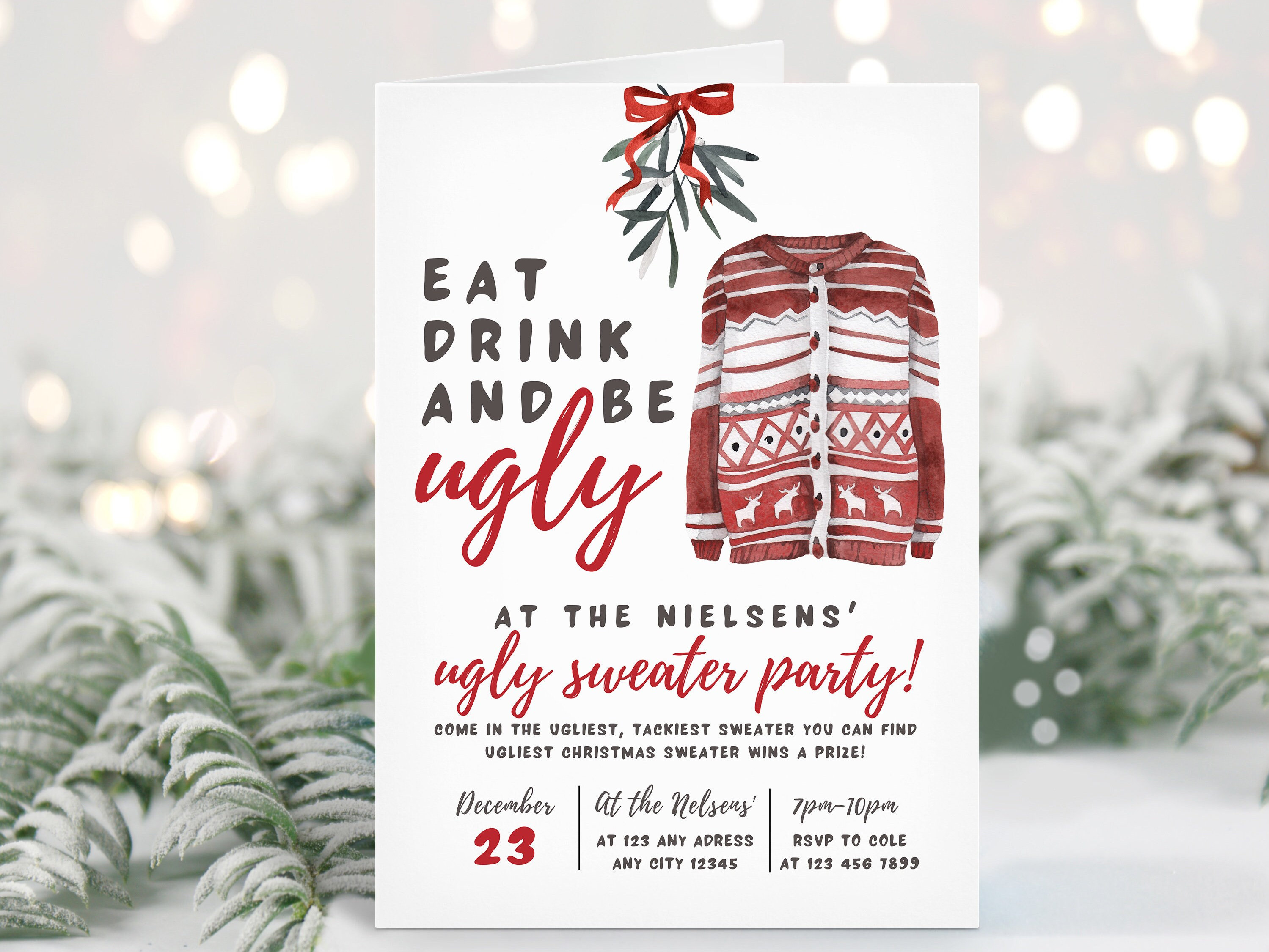Ugly Sweater Party Invitation Template Canva, Editable Ugly Sweater ...