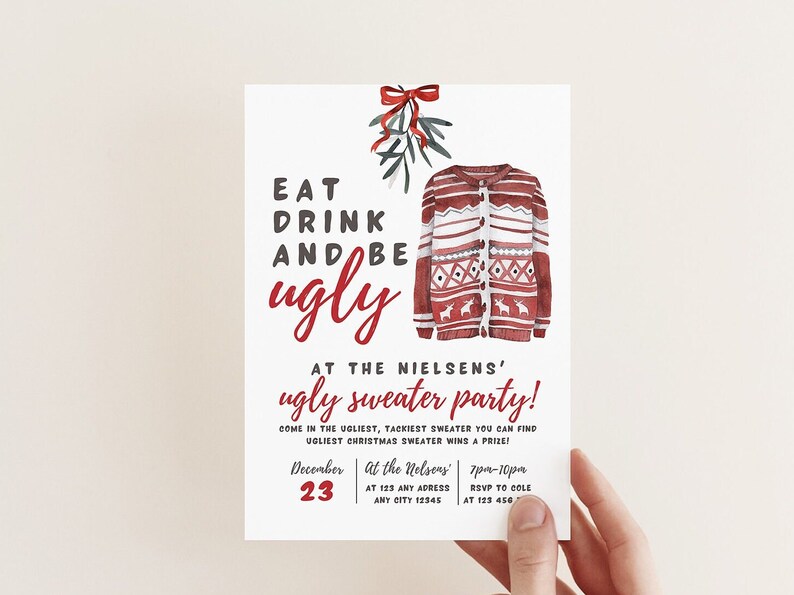 Ugly Sweater Party Invitation Template Canva, Editable Ugly Sweater ...