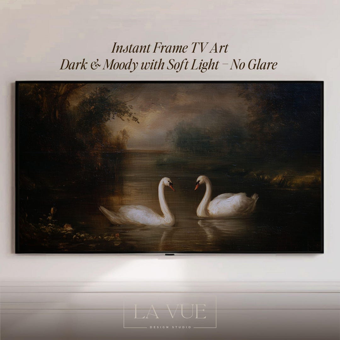 Swan Frame TV Art, Dark Moody Oil Painting (digital Download) - Etsy