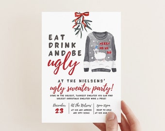 Ugly Sweater Party Invitation Template Canva, Editable Ugly Sweater ...