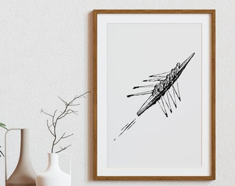 Minimalist Rowing Boat Line Art, Water Sweep Sport Printable, Rower ...