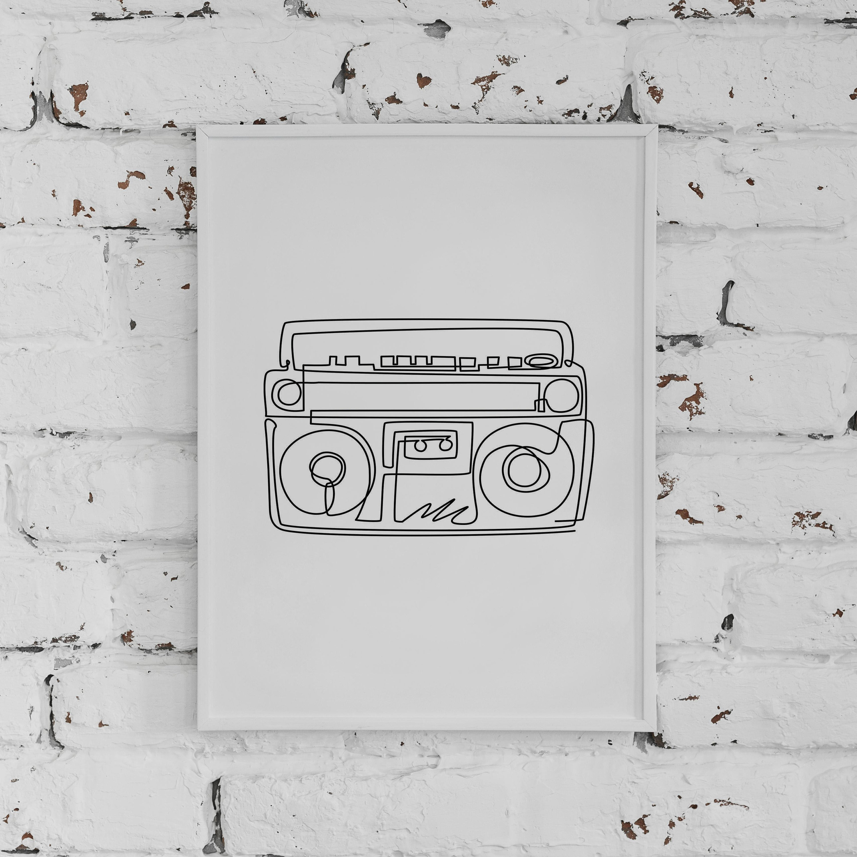 Minimalist Vintage Stereo Line Drawing, Printable Wall Art, Retro Music ...