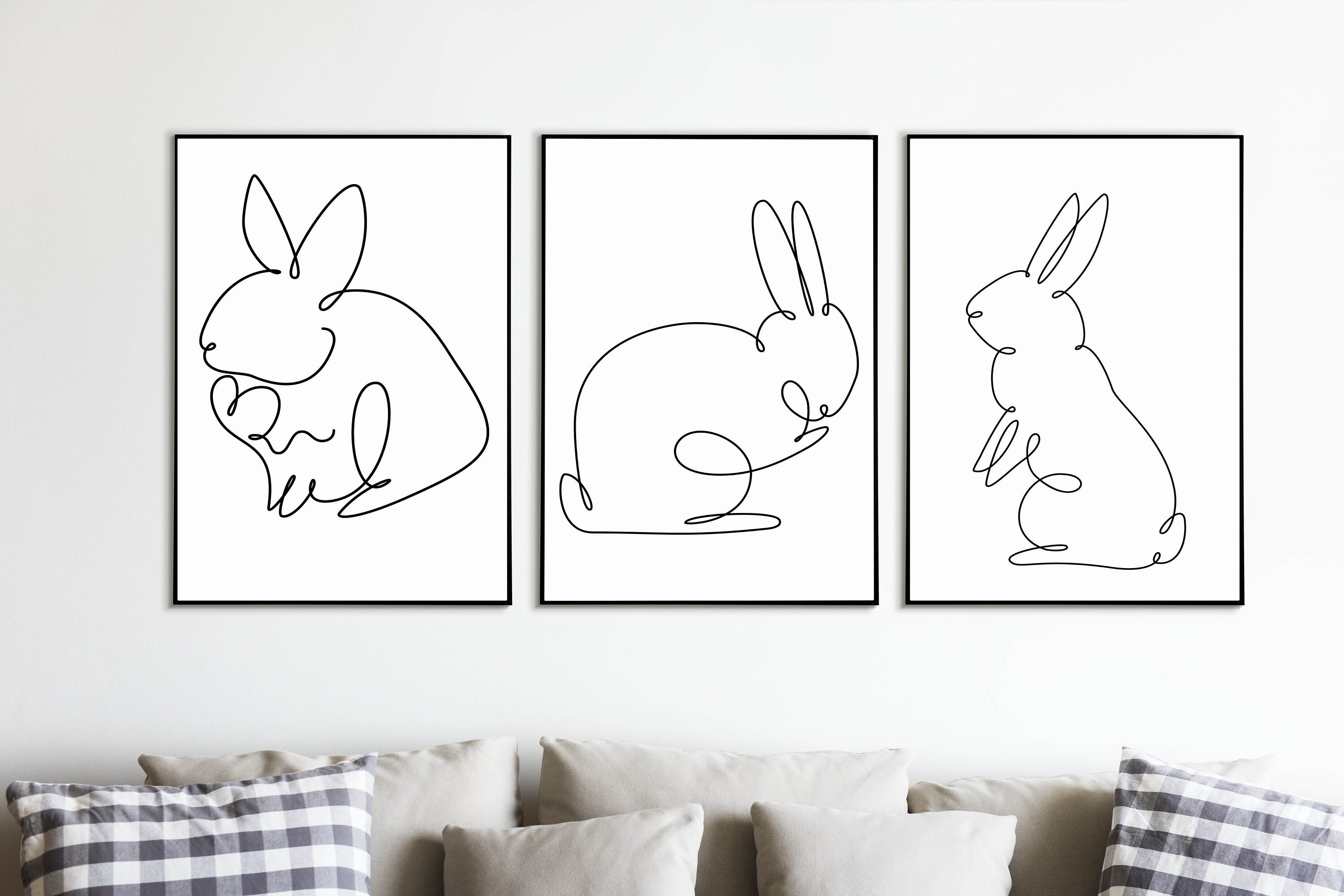 Minimalist Bunny Line Art, Digital Download, Rabbit Animal Sketch ...
