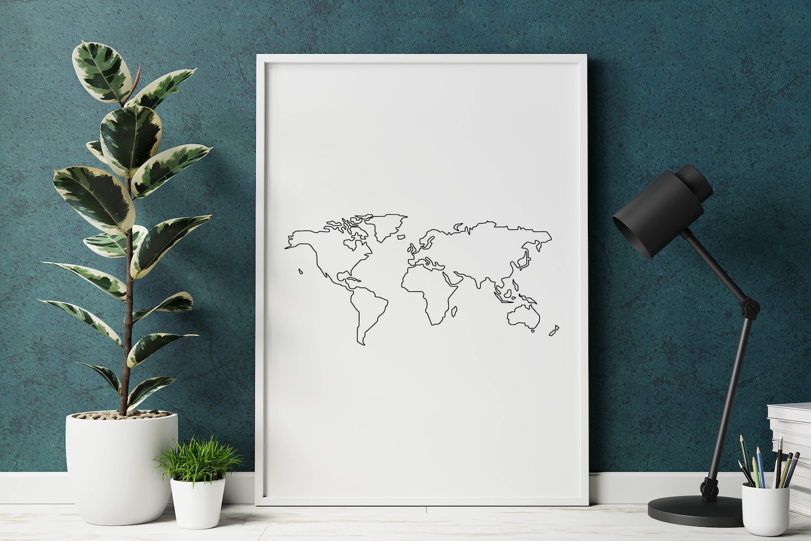 Minimalist World Map Line Art, Digital Download, Earth Outline Sketch ...