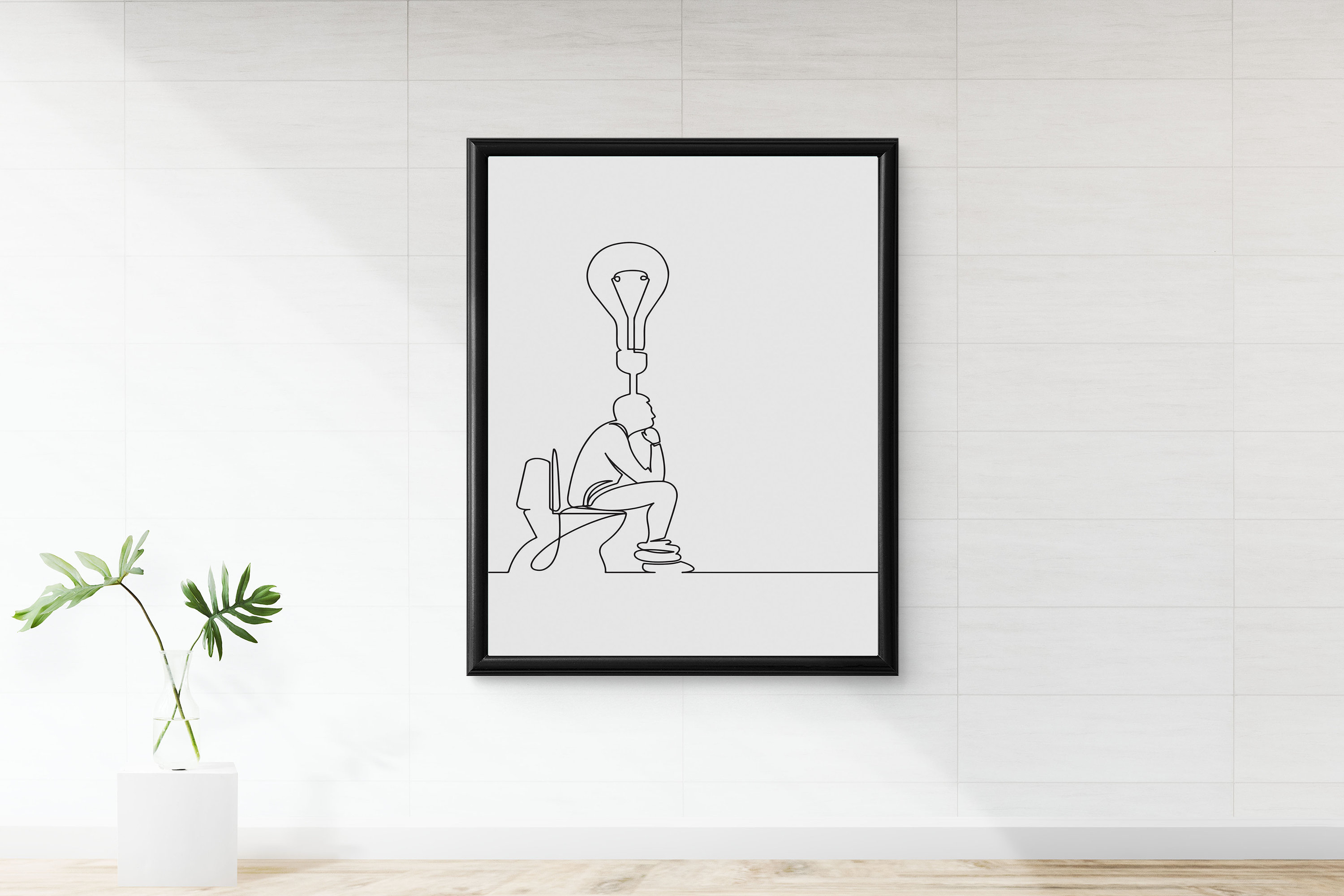 Minimalist Man Thinking Line Art, Digital Download, Bathroom Sketch ...