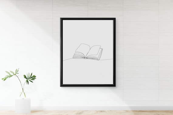 Minimalist Book Line Art Digital Download Reader Print Book | Etsy