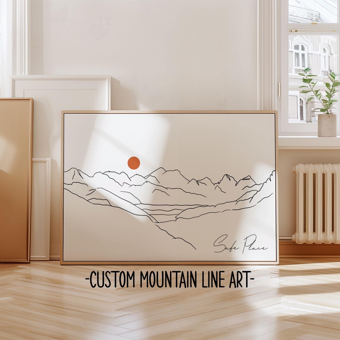 Custom Mountain Line Art, DIGITAL DOWNLOAD, Personalized Landscape ...