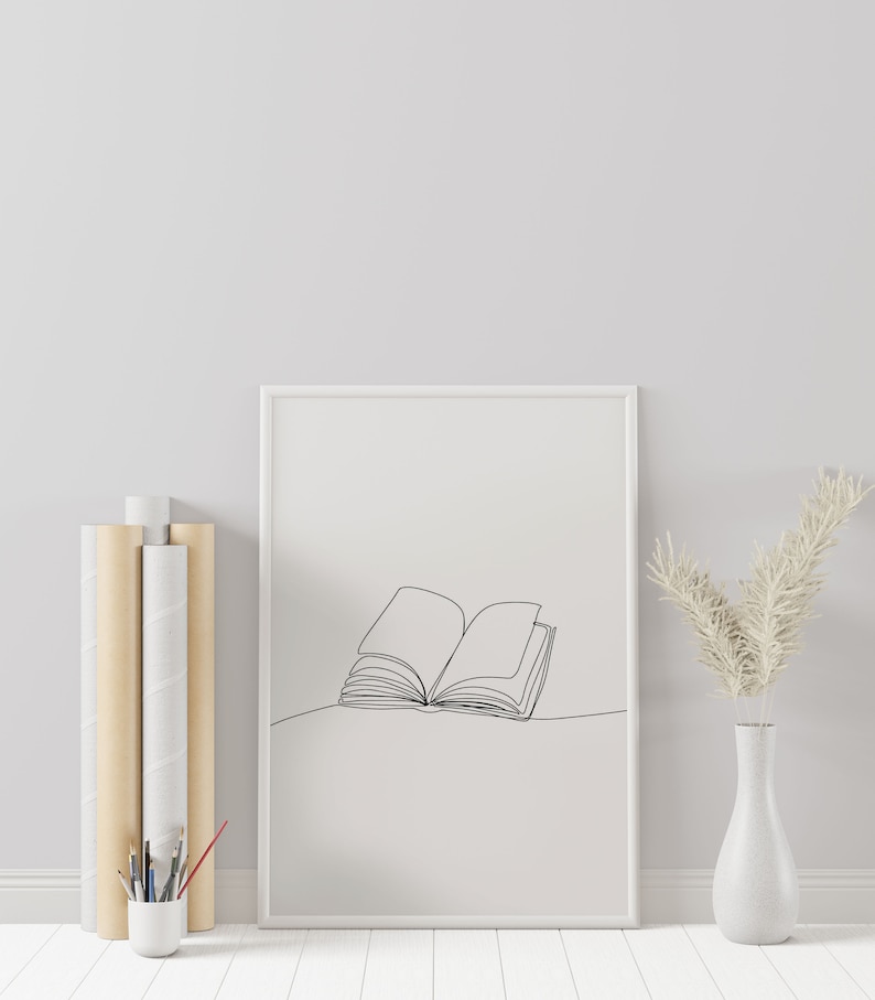 Minimalist Book Line Art, Digital Download, Reader Print, Book Lovers ...