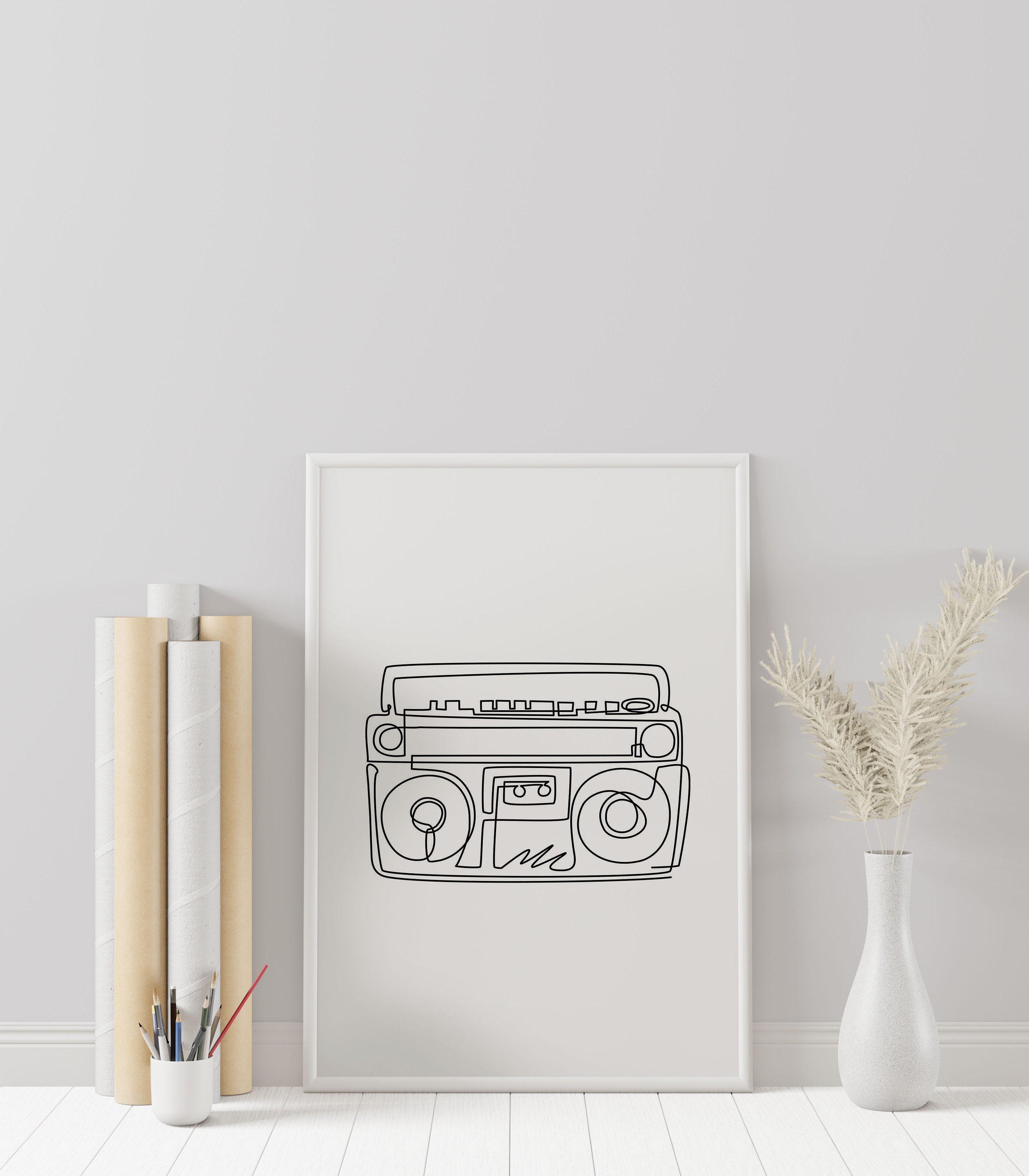Minimalist Vintage Stereo Line Drawing, Printable Wall Art, Retro Music ...
