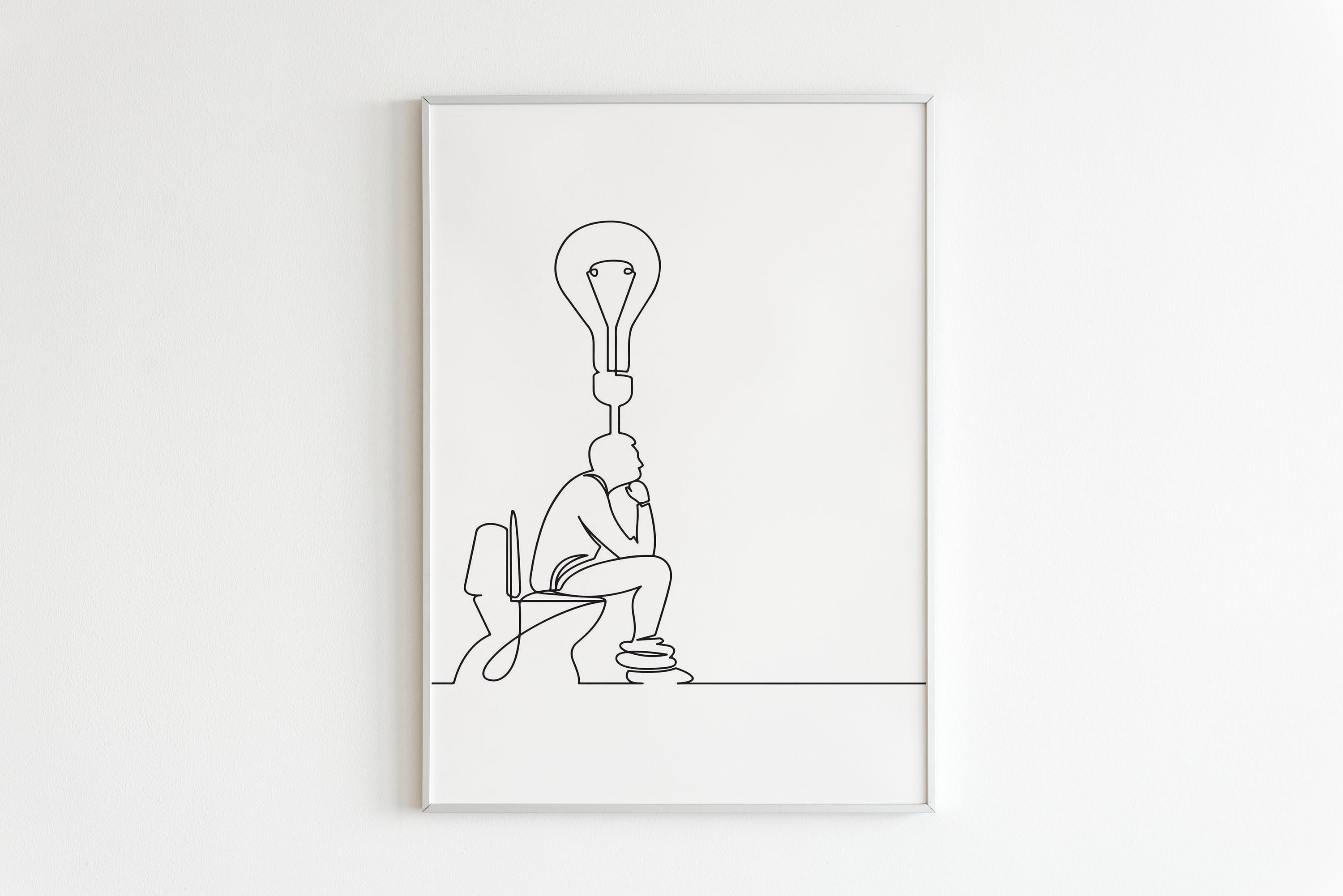 Minimalist Man Thinking Line Art, Digital Download, Bathroom Sketch ...