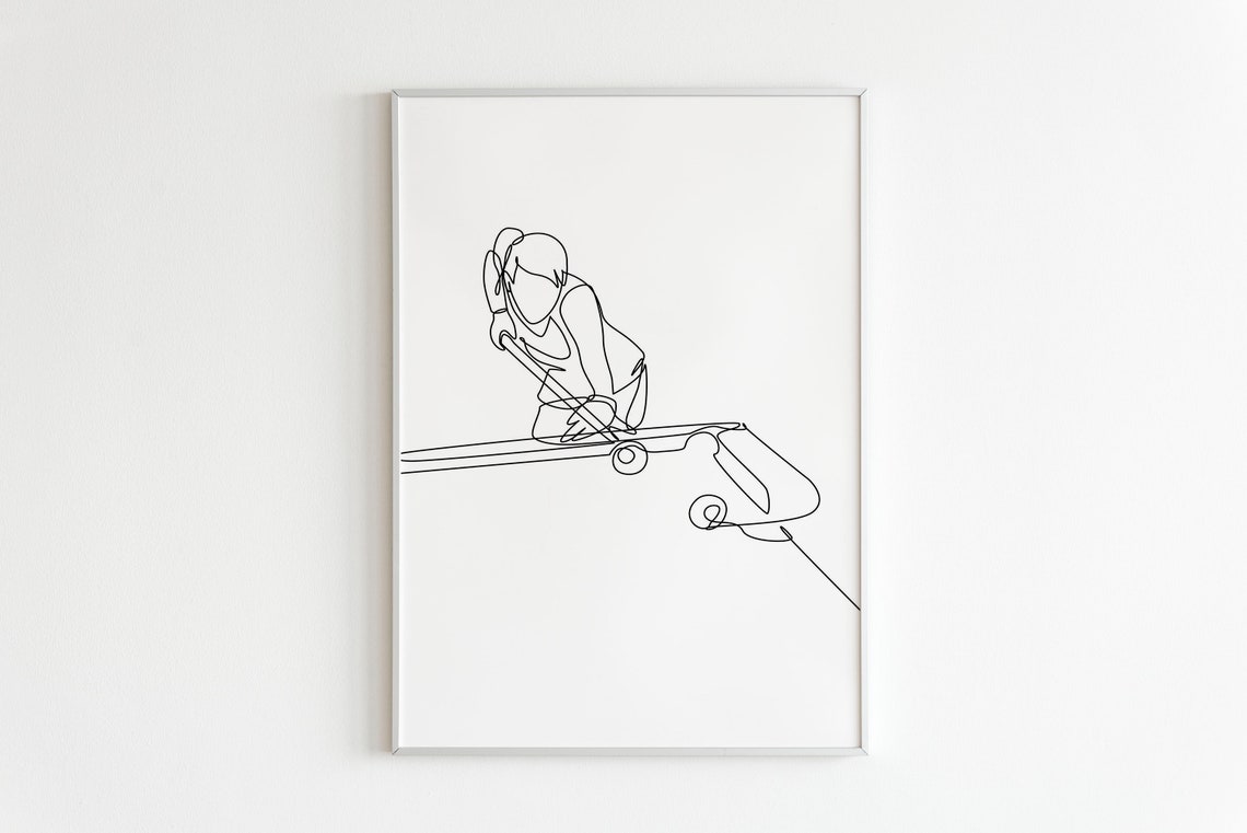 Minimalist Billiard Line Art, Digital Download, Pool Table Print, Woman ...