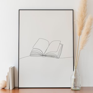 Minimalist Book Line Art, Digital Download, Reader Print, Book Lovers ...