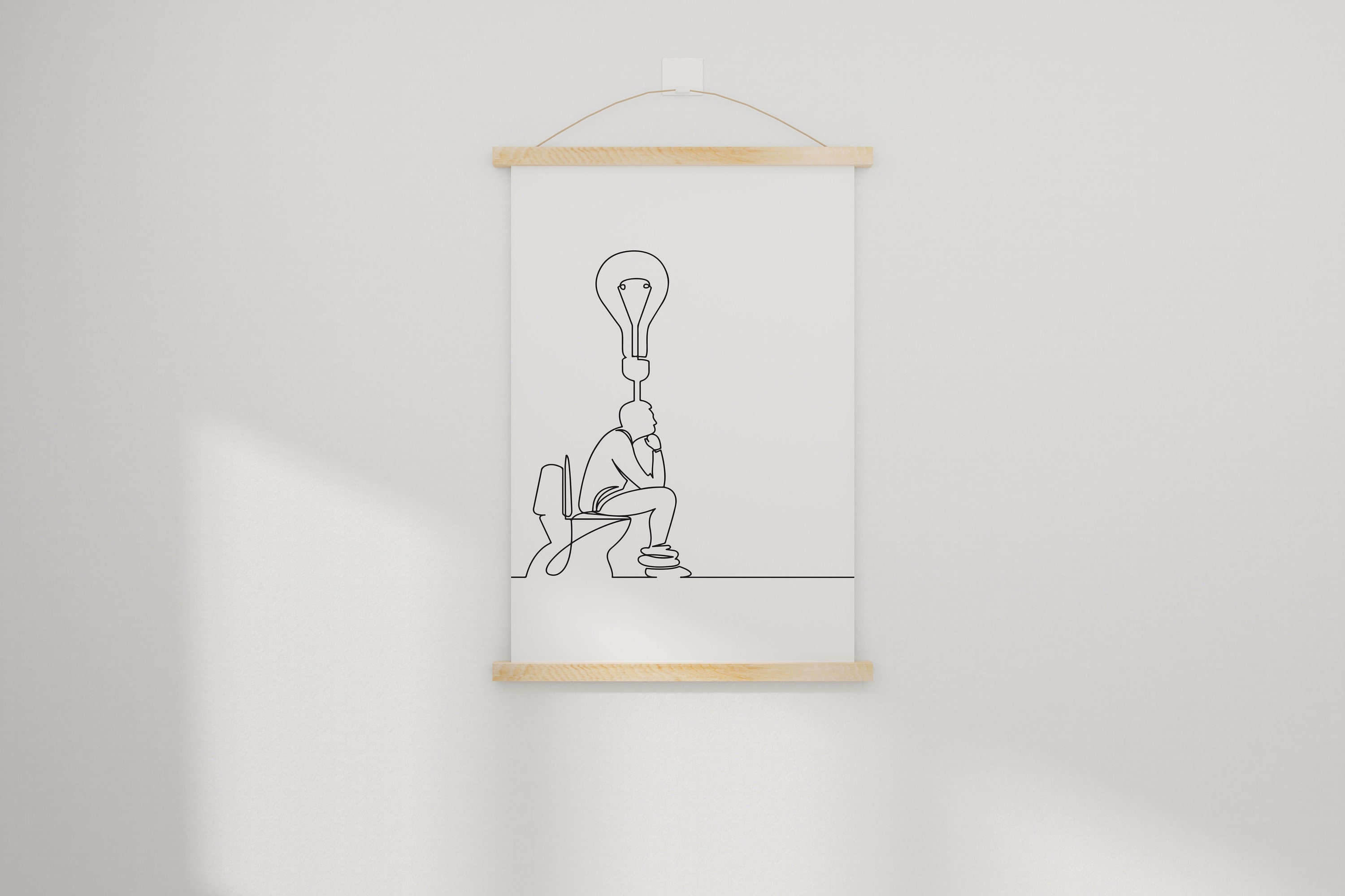 Minimalist Man Thinking Line Art, Digital Download, Bathroom Sketch ...
