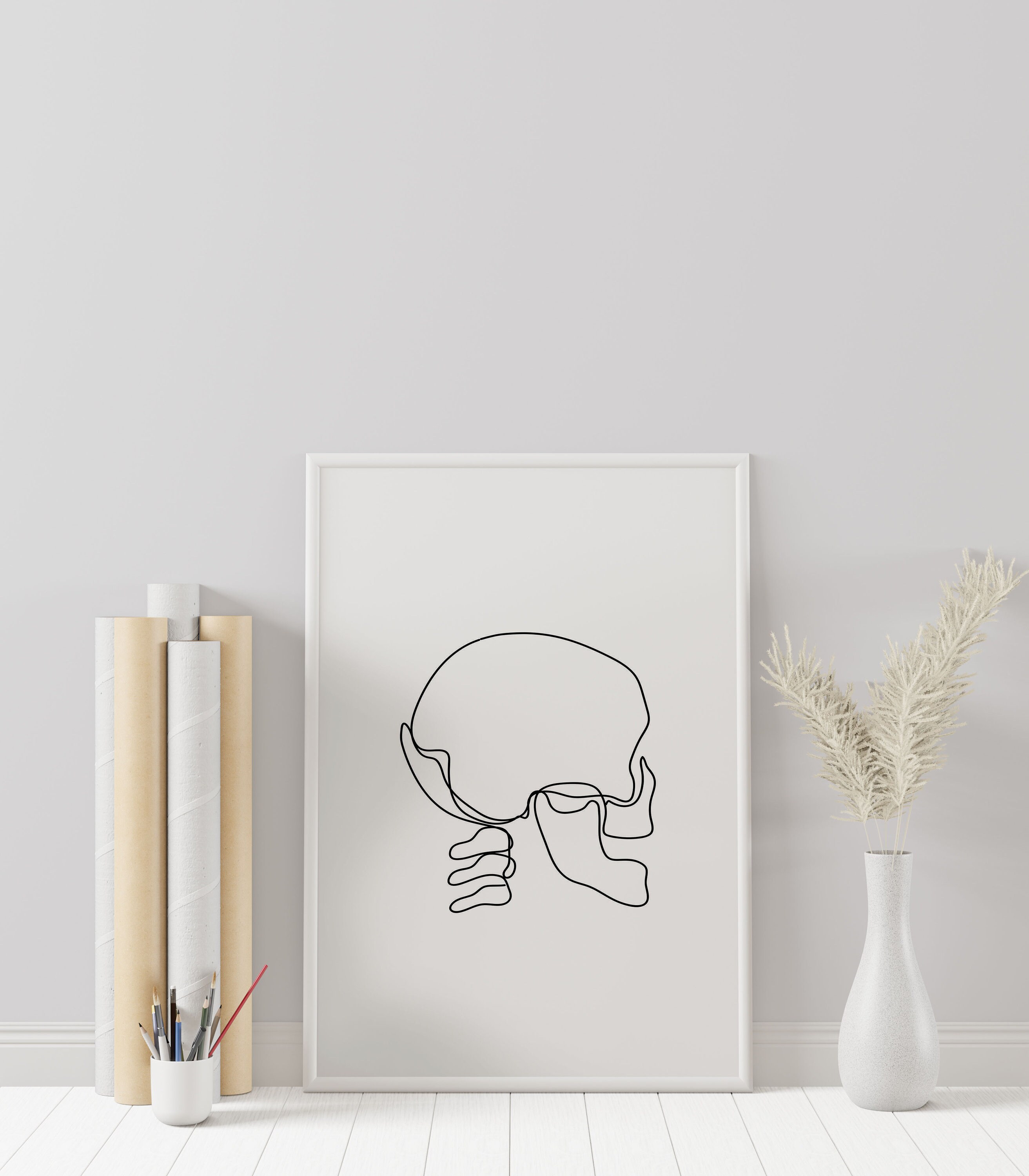Minimalist Human Skeleton Anatomy Line Art, Digital Download, Skull ...