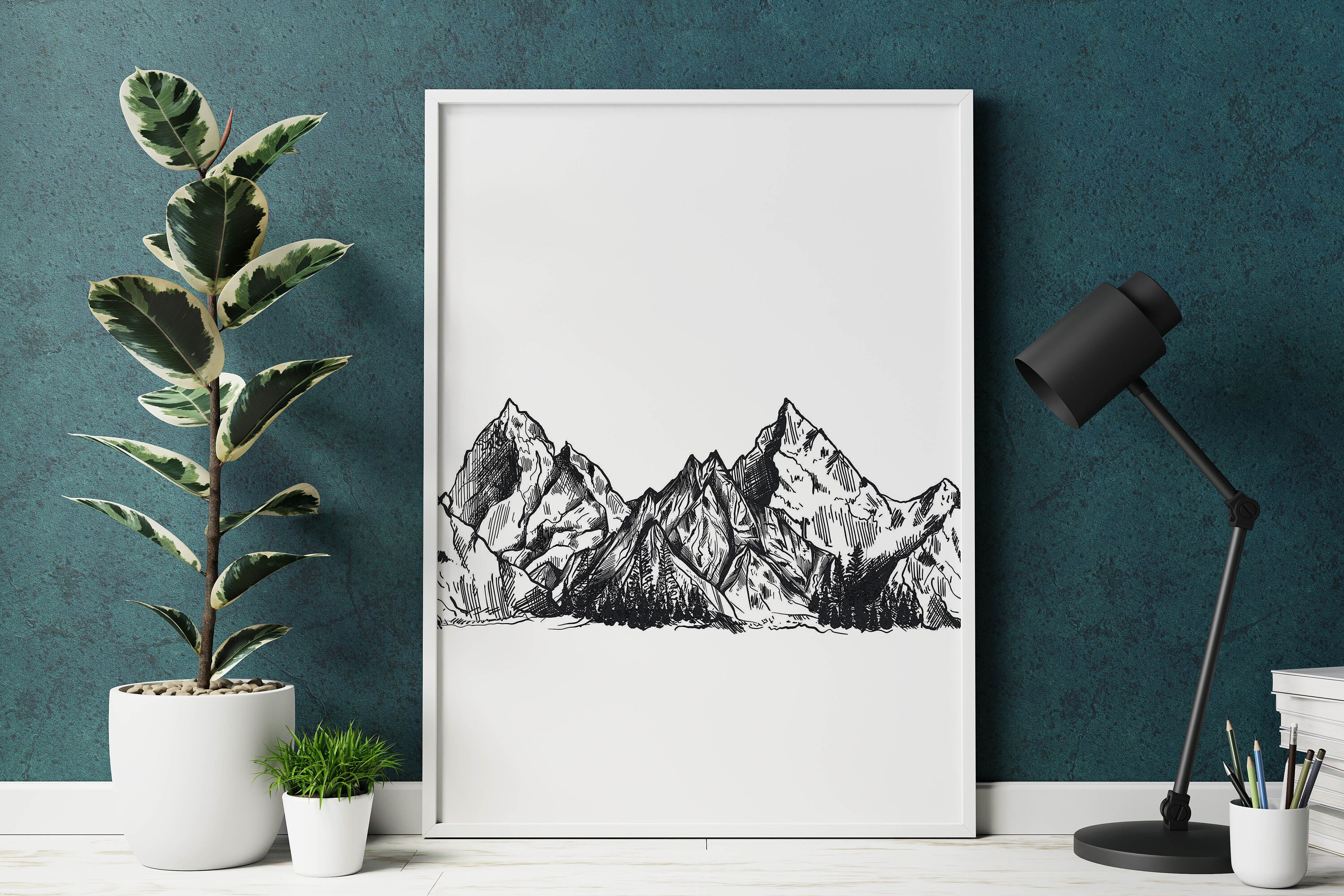 Minimalist Mountain Line Art, Digital Download, Wildlife Print ...