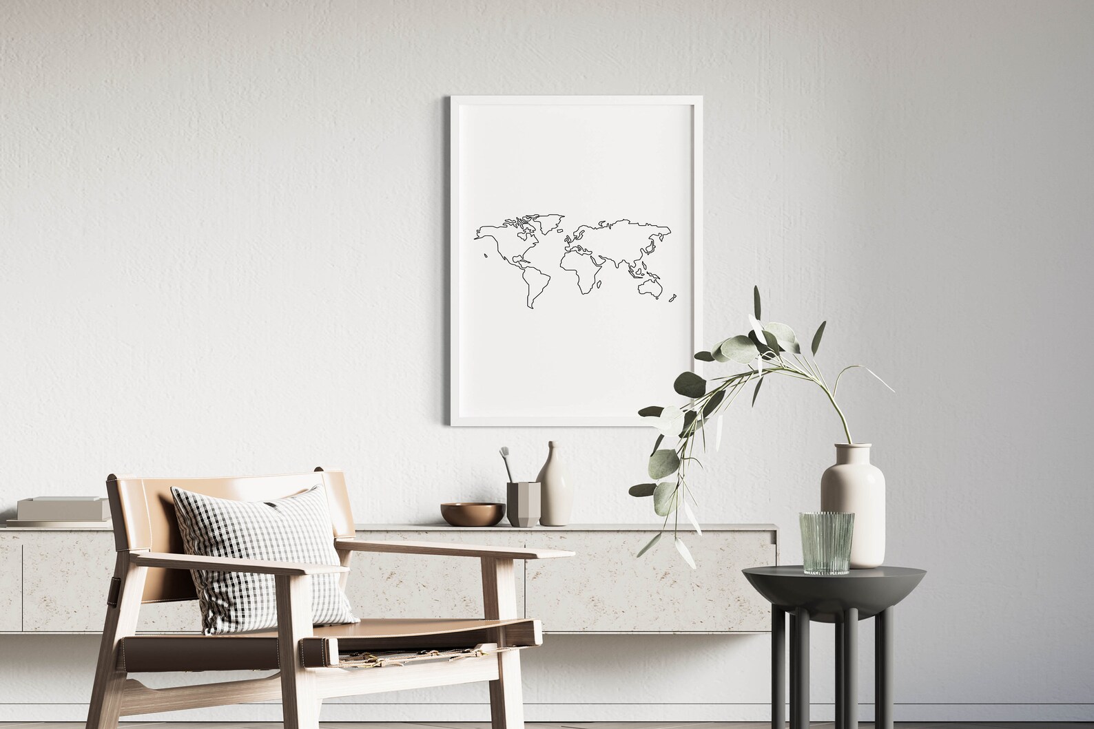 Minimalist World Map Line Art, Digital Download, Earth Outline Sketch ...