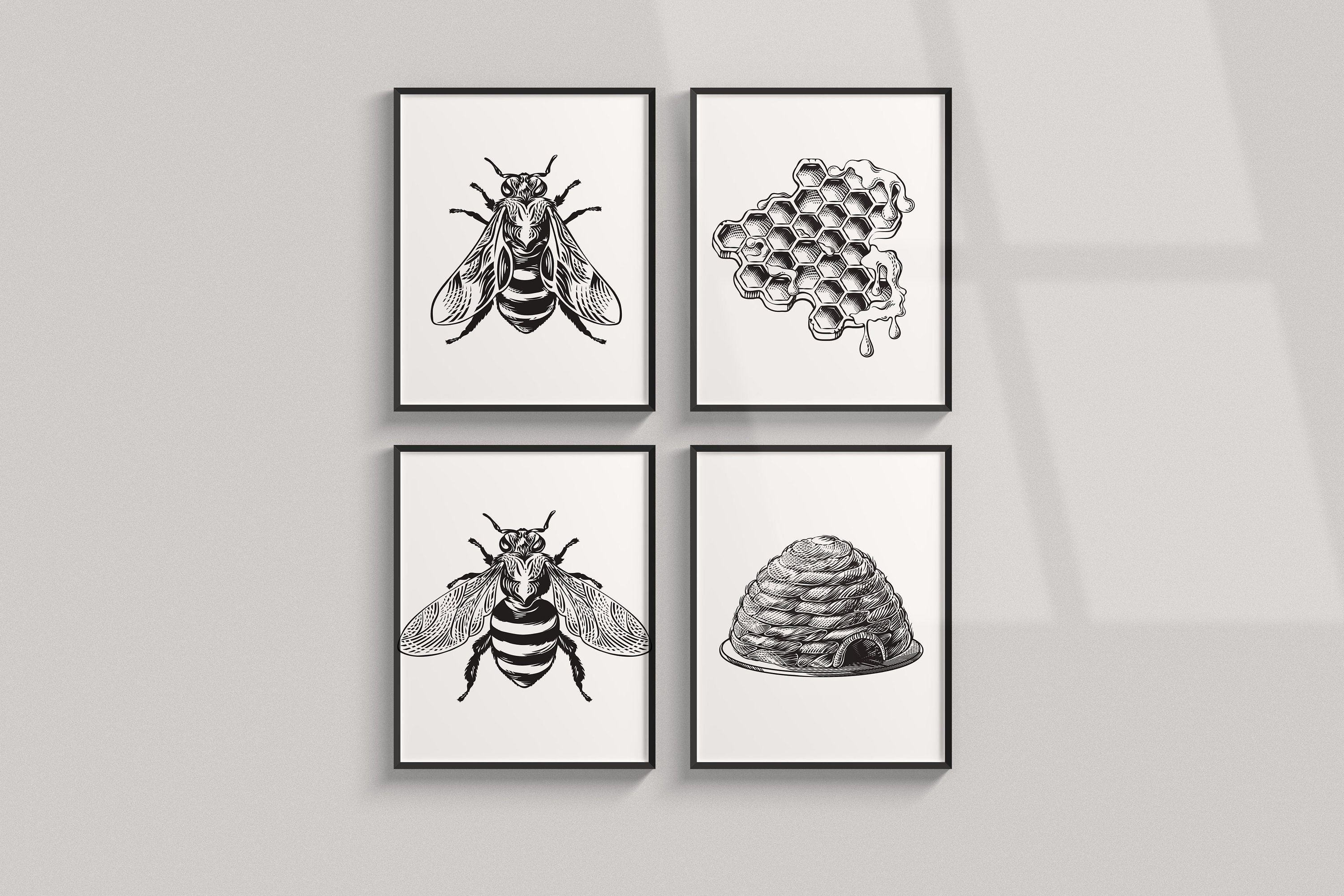Bee Hive Honeycomb Wall Art Decor Set of 3, Digital Download, Bumblebee ...