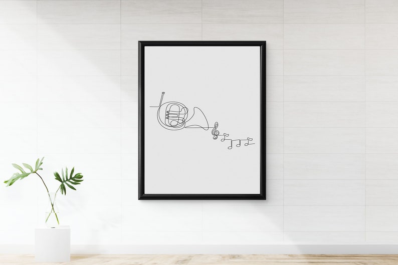 French Horn Line Art Music Wall Art Digital Download Print - Etsy