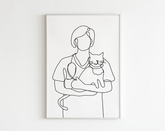 Minimalist Veterinary Line Art, Digital Download, Vet Office Drawing ...