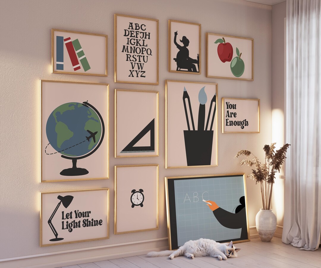 Minimalist Teacher Line Art Gallery Set of 11 Drawings, School ...