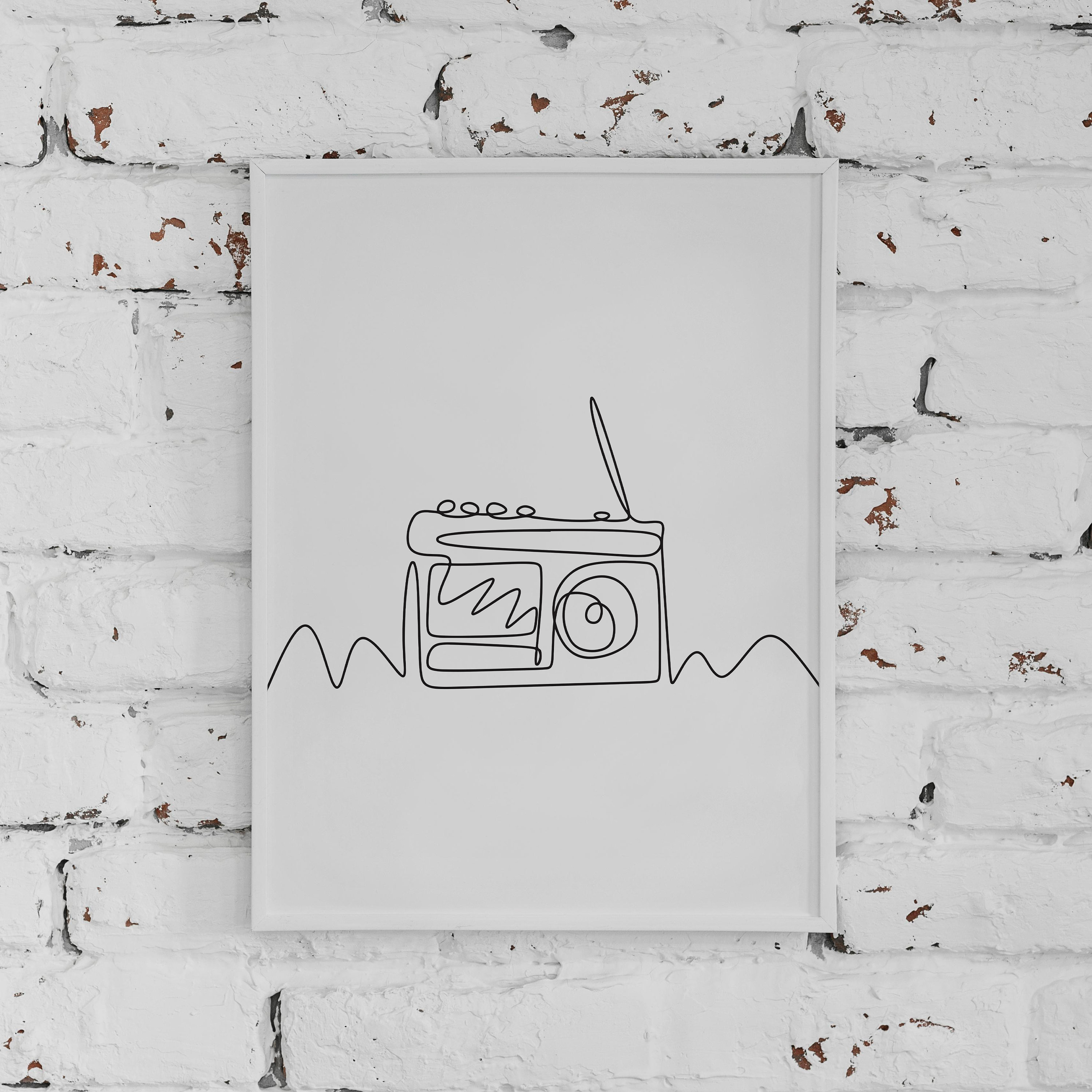 Minimalist Vintage Radio Line Art, Music Wall Art, Digital Download ...