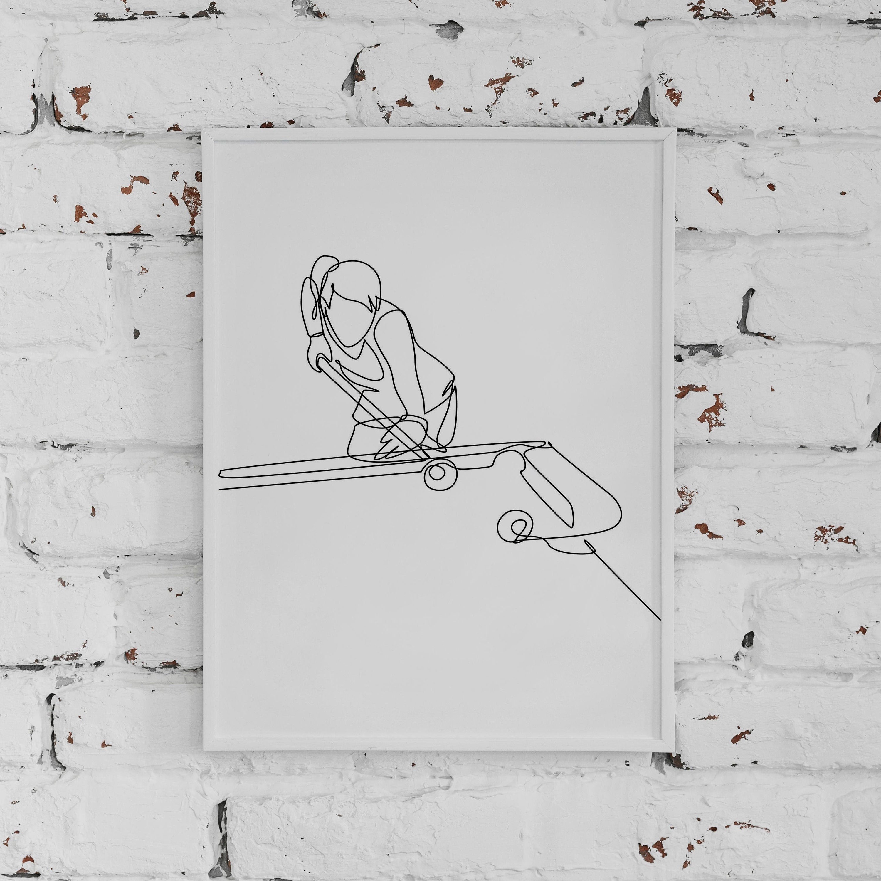 Minimalist Billiard Line Art, Digital Download, Pool Table Print, Woman ...