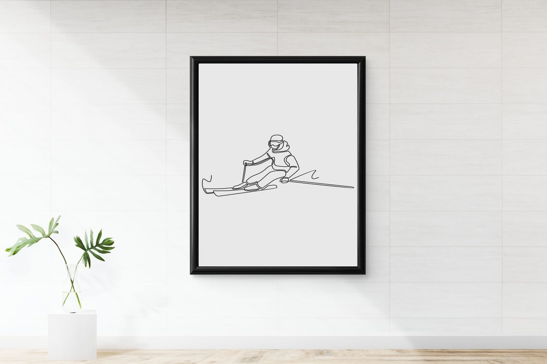Minimalist Skiing Line Drawing, Printable Wall Art, Sports Fan Gift ...