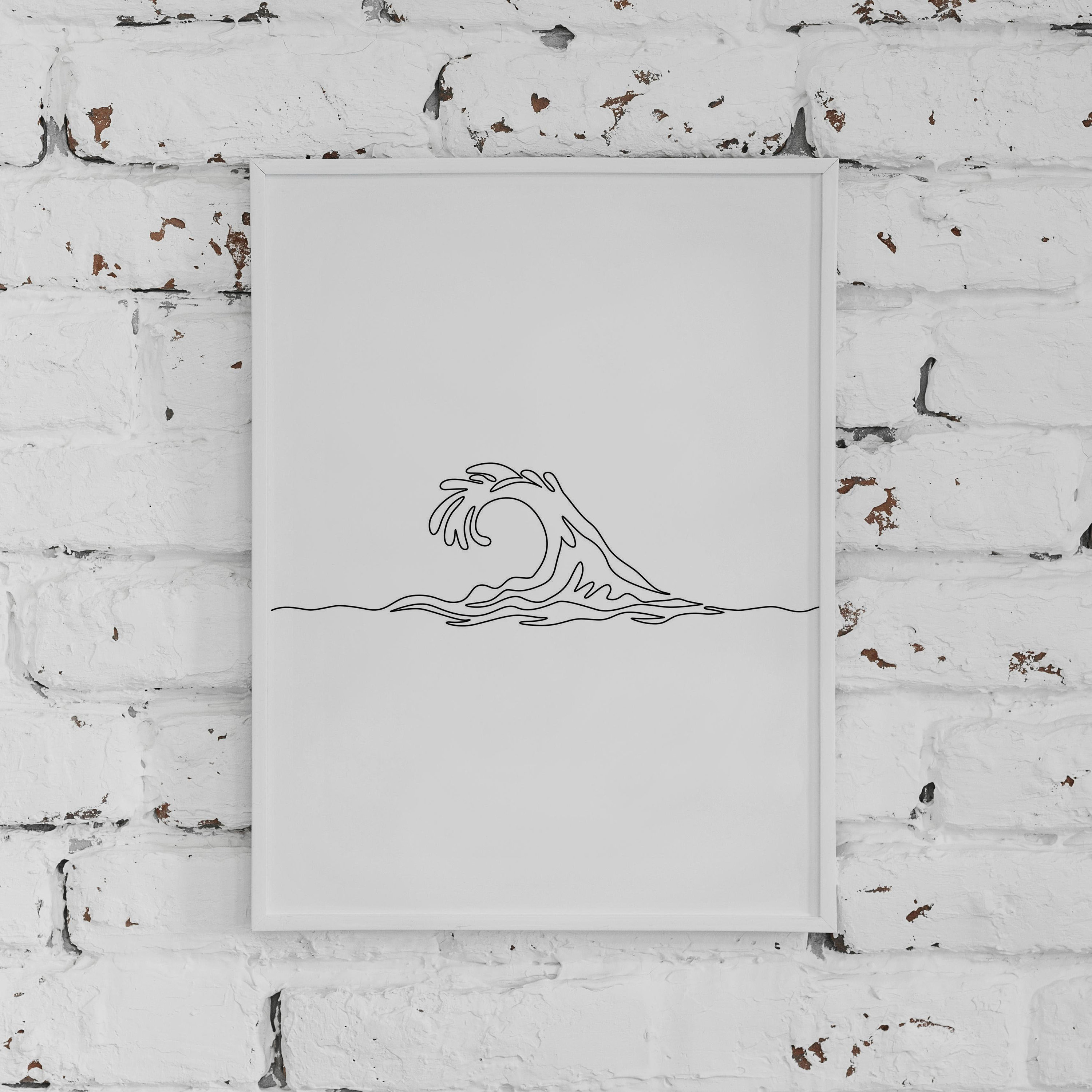 Minimalist Wave Line Art, Digital Download, Ocean Waves Simple Sketch ...
