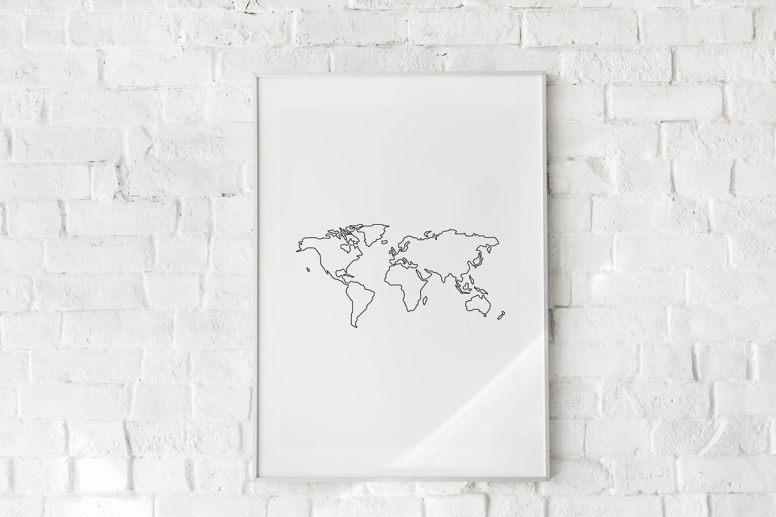 Minimalist World Map Line Art, Digital Download, Earth Outline Sketch ...