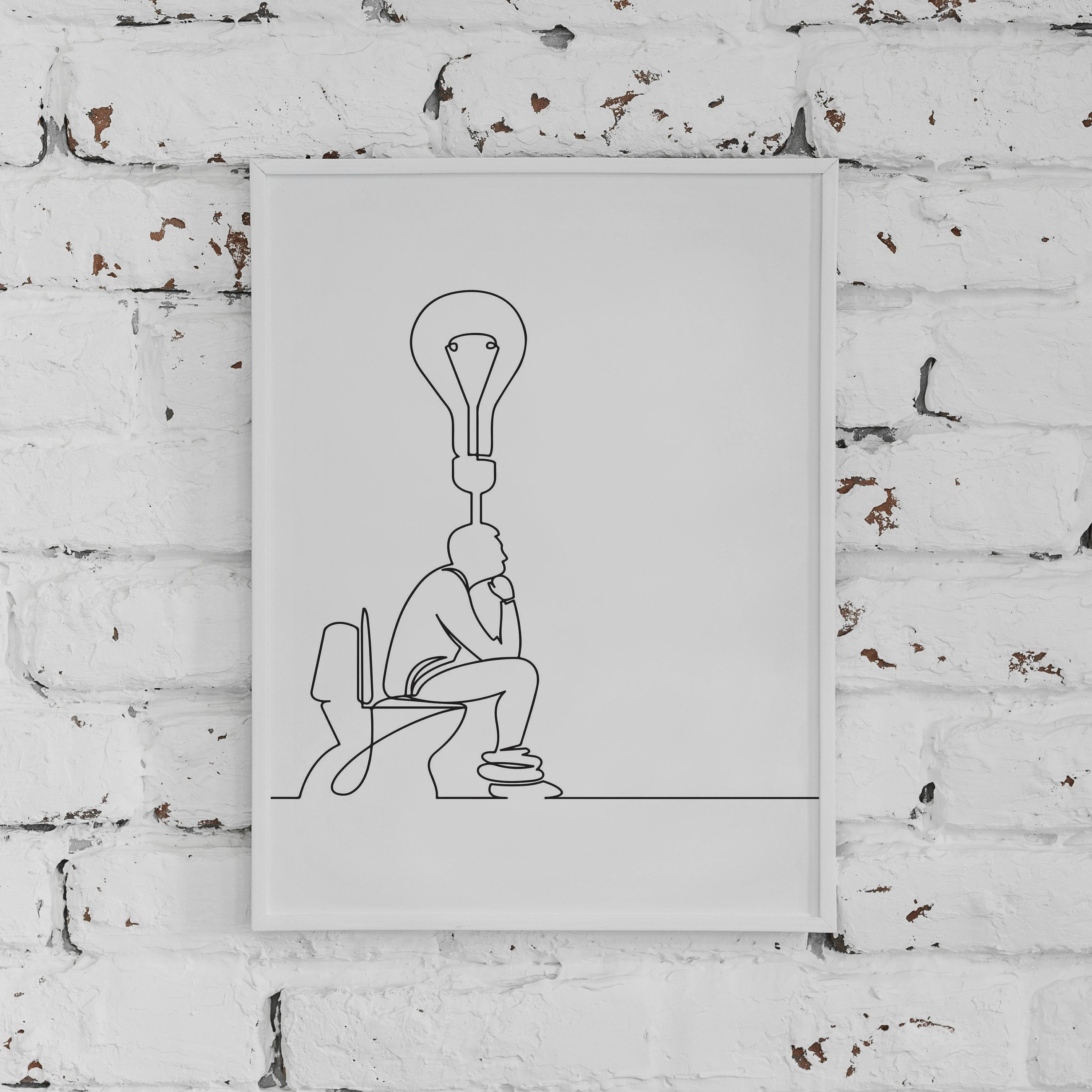 Minimalist Man Thinking Line Art, Digital Download, Bathroom Sketch ...