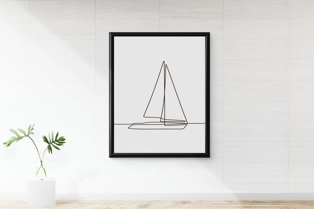 Minimalist Sail Boat Line Art, Digital Download, Continuous Drawing ...