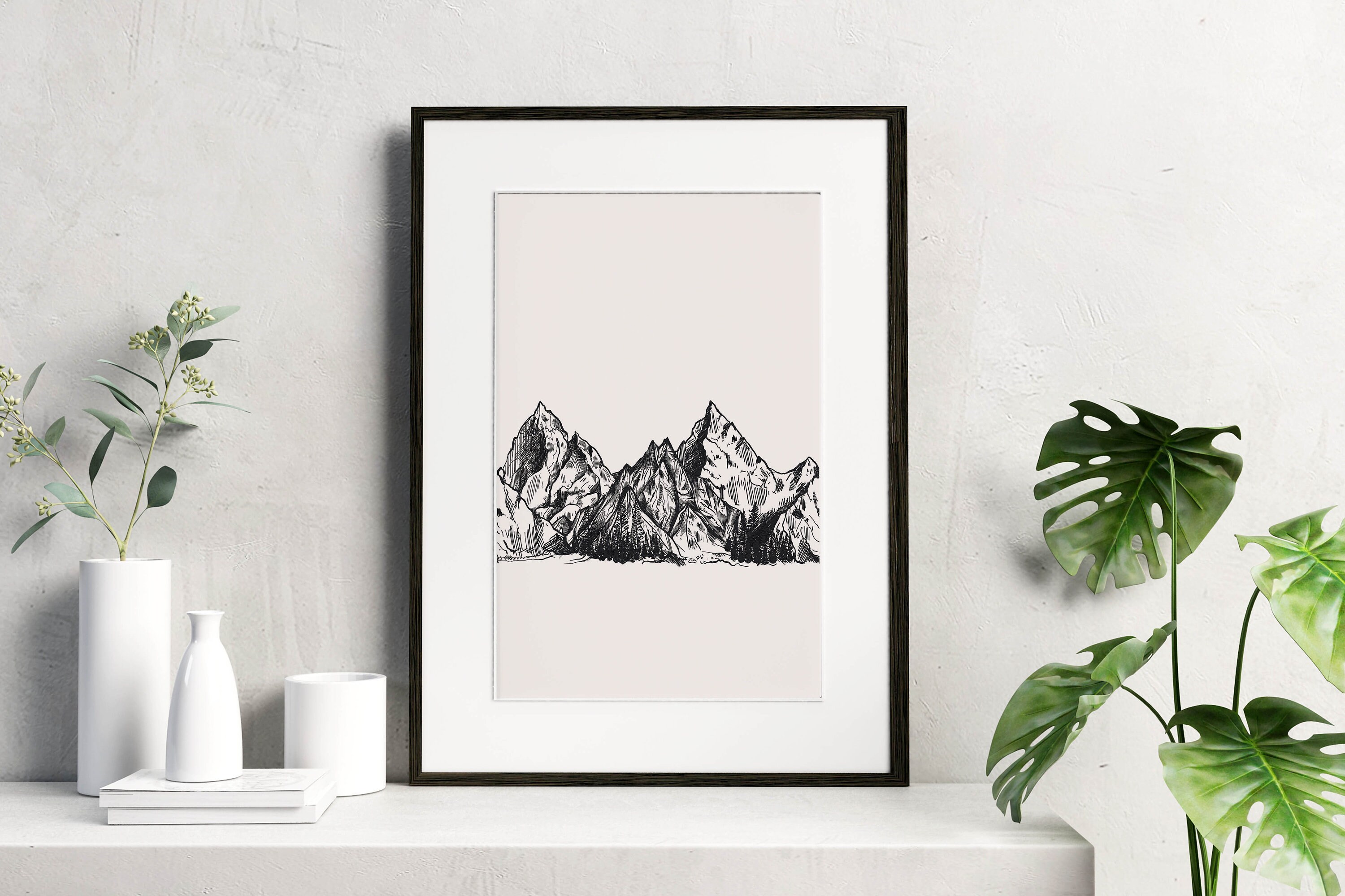 Minimalist Mountain Line Art, Digital Download, Wildlife Print ...