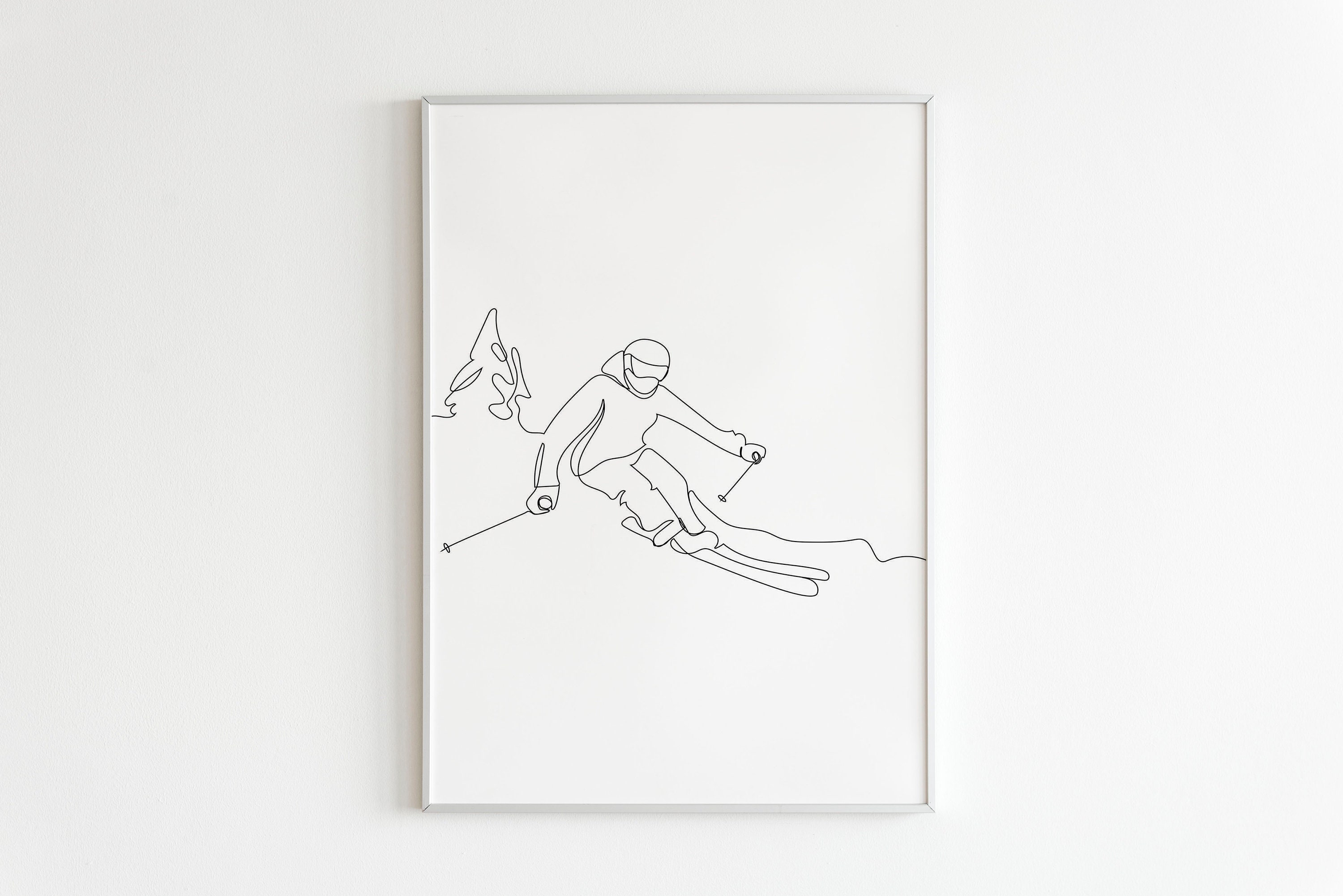 Minimalist Skiing Line Drawing, Printable Wall Art, Sports Fan Gift ...