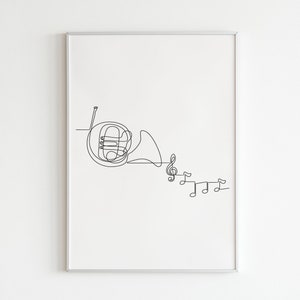 French Horn Line Art Music Wall Art Digital Download Print - Etsy