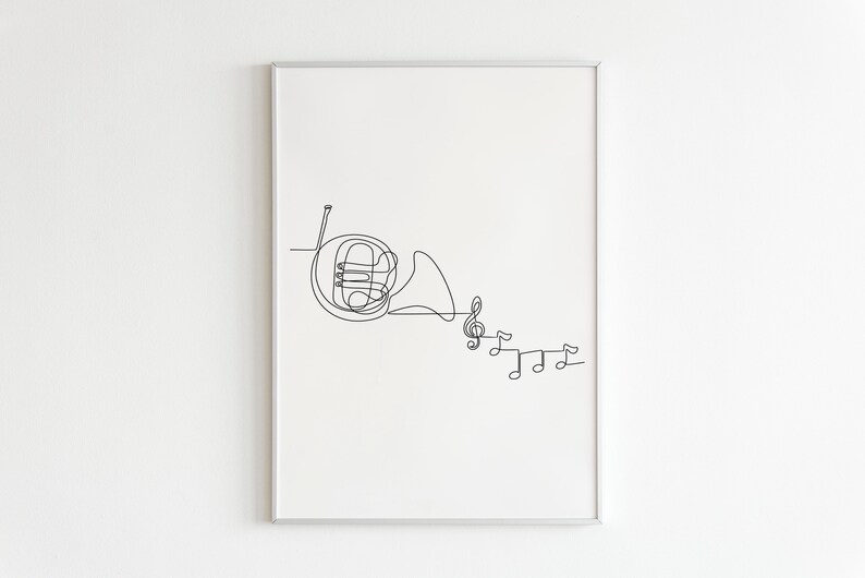 French Horn Line Art Music Wall Art Digital Download Print - Etsy