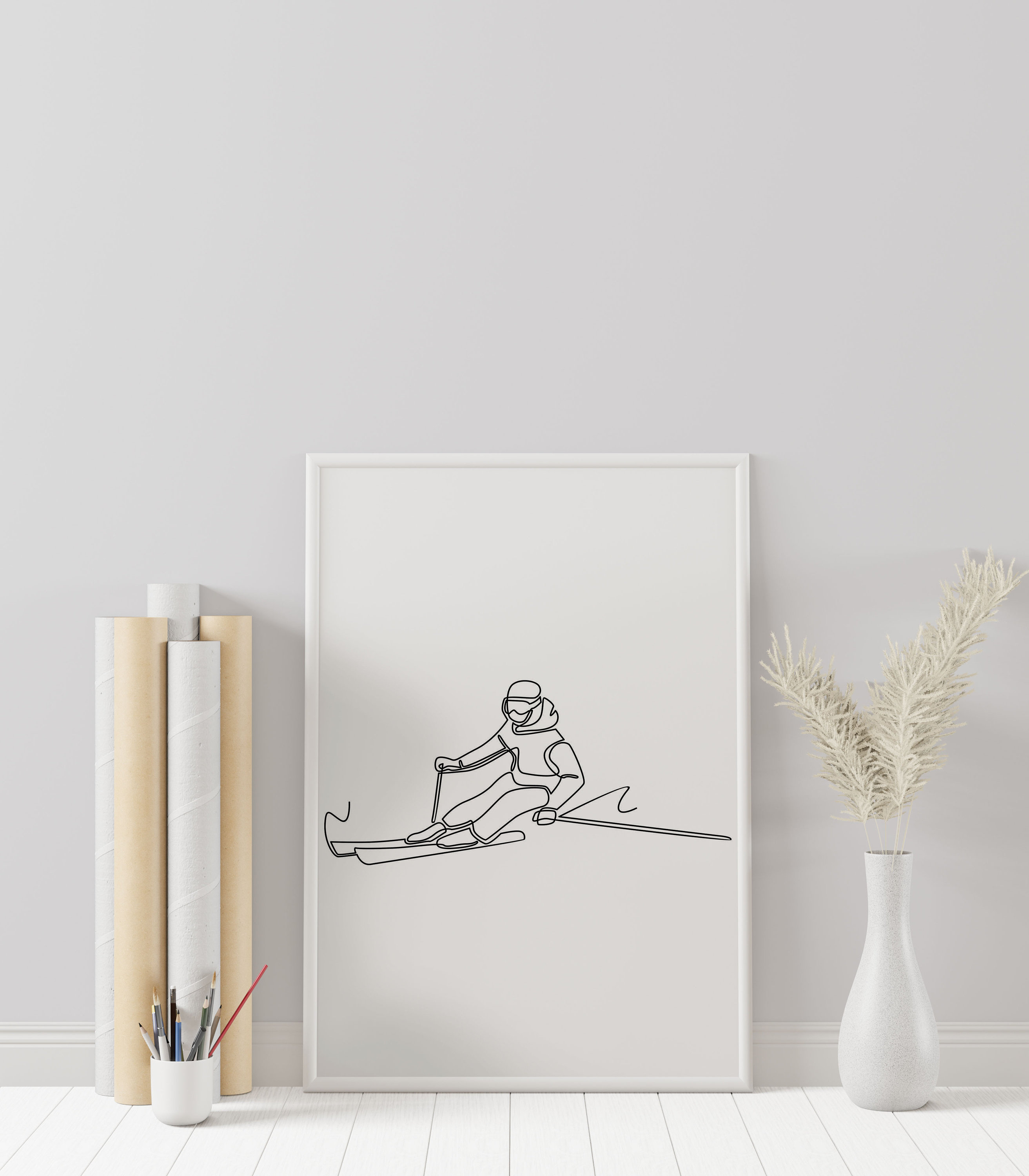 Minimalist Skiing Line Drawing, Printable Wall Art, Sports Fan Gift ...