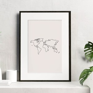 Minimalist World Map Line Art, Digital Download, Earth Outline Sketch ...