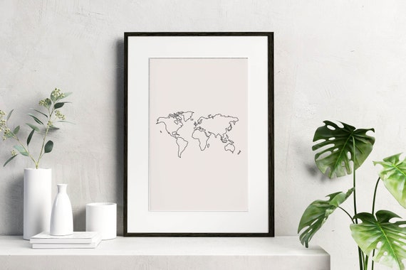 Minimalist World Map Line Art Digital Download Earth Outline - Etsy