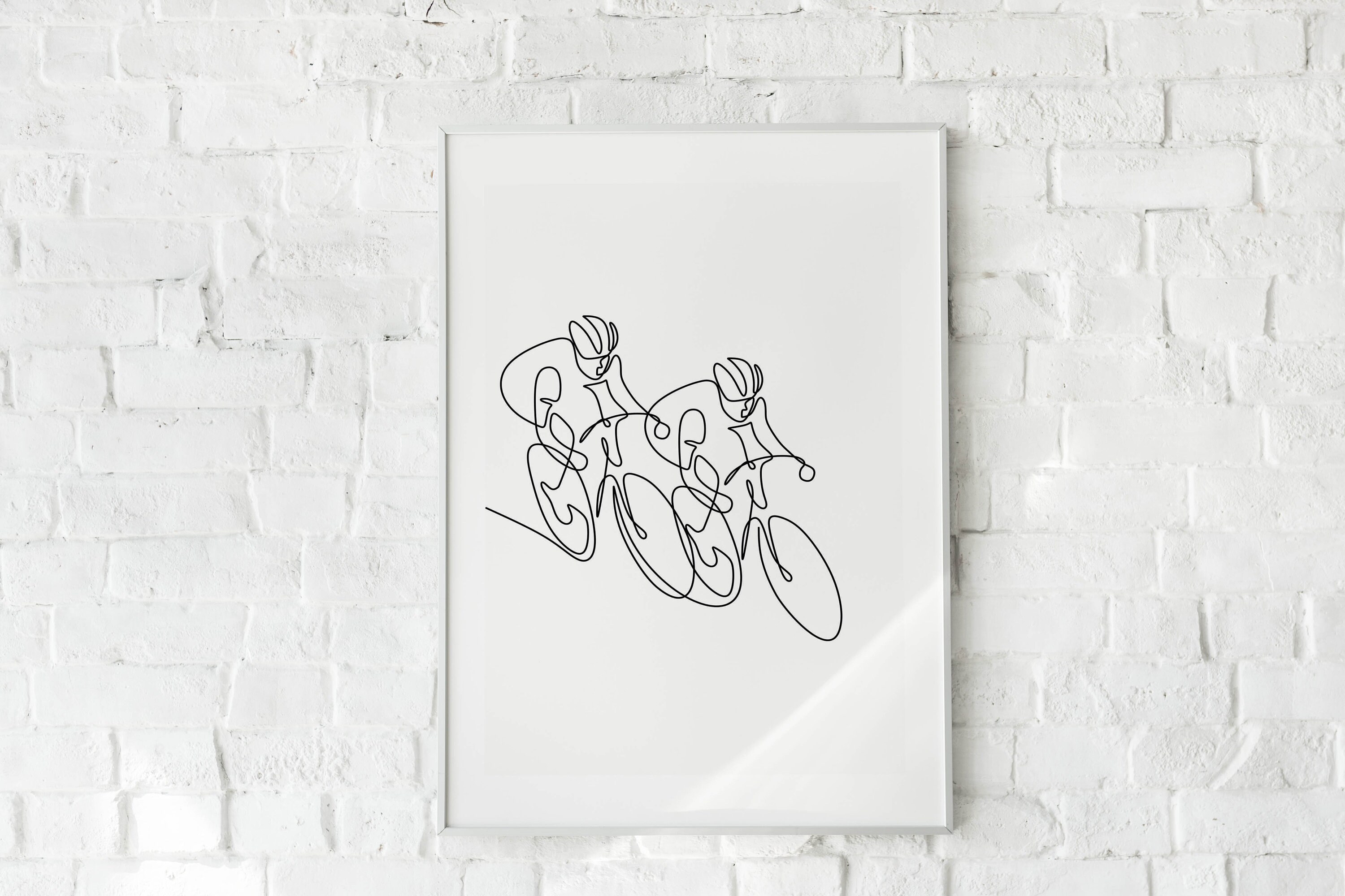 Cyclist Line Art, Minimalist Biker Wall , Digital Download, Mountain ...