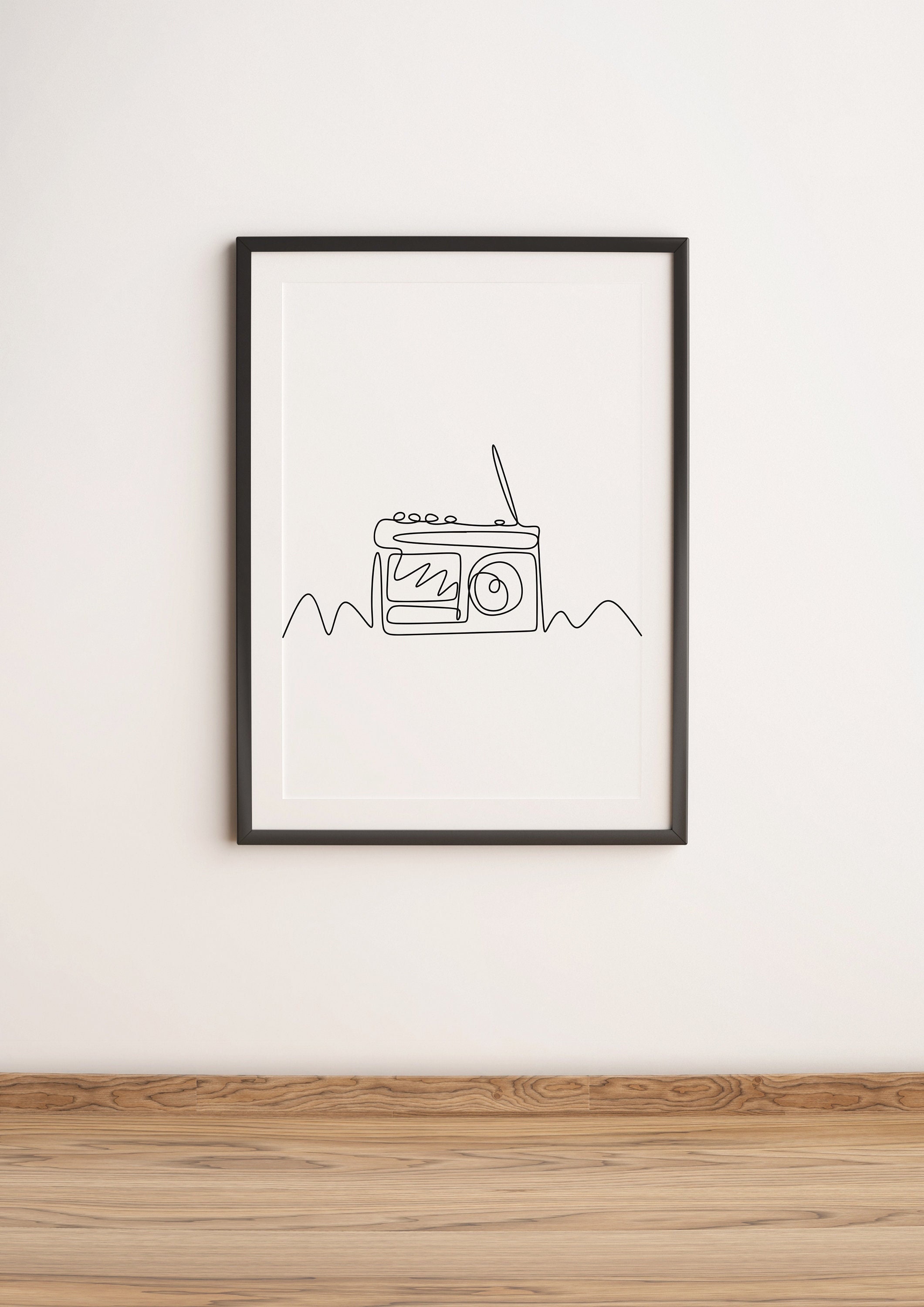 Minimalist Vintage Radio Line Art, Music Wall Art, Digital Download ...