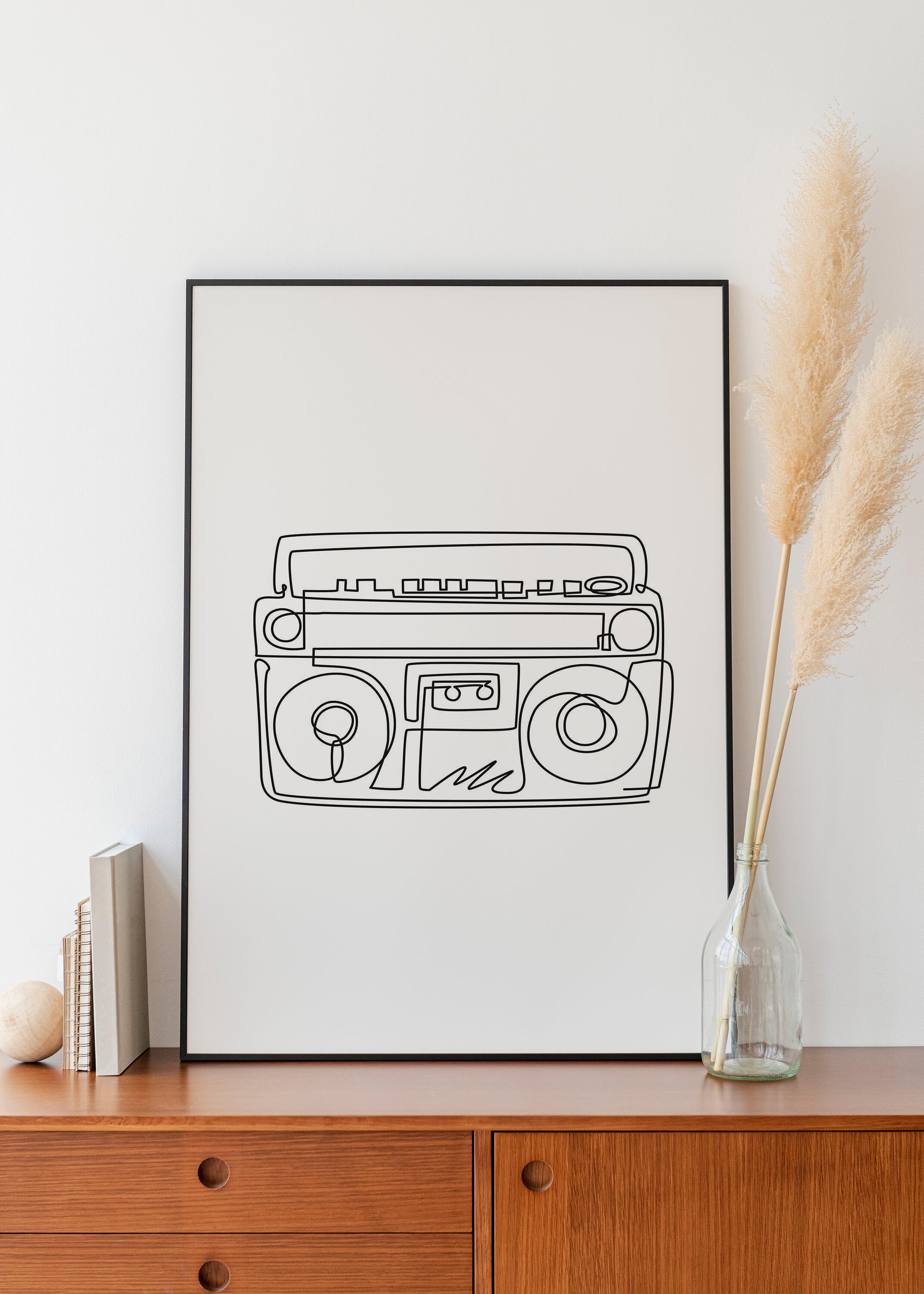 Minimalist Vintage Stereo Line Drawing, Printable Wall Art, Retro Music ...