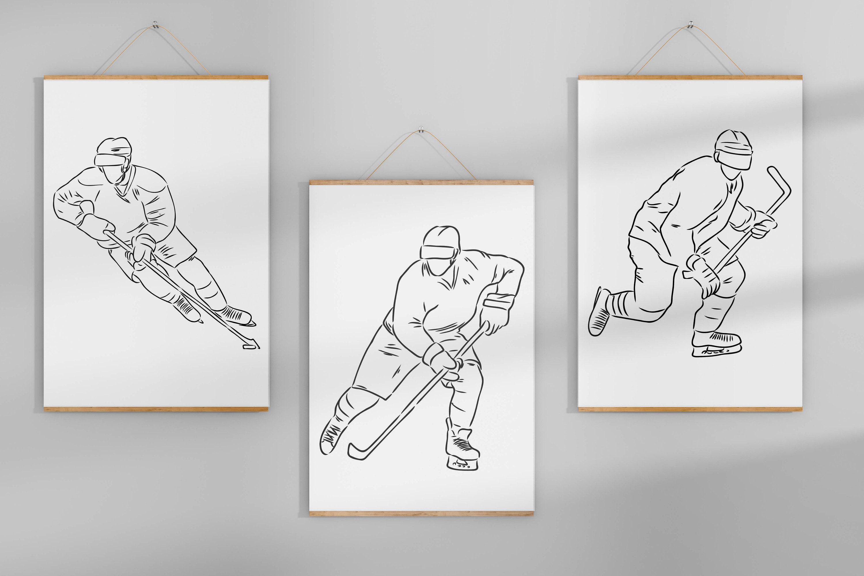 Minimalist Hockey Stick Line Drawing, Printable Wall Art, Sports Fan ...
