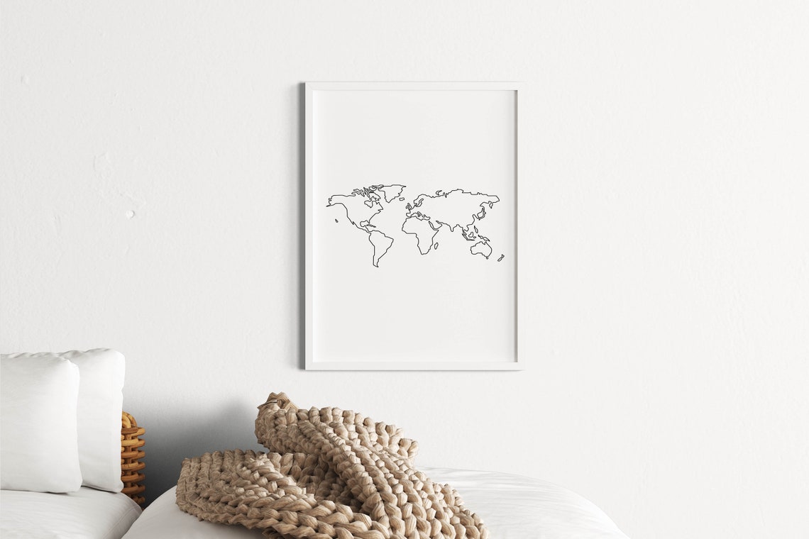 Minimalist World Map Line Art Digital Download Earth Outline - Etsy