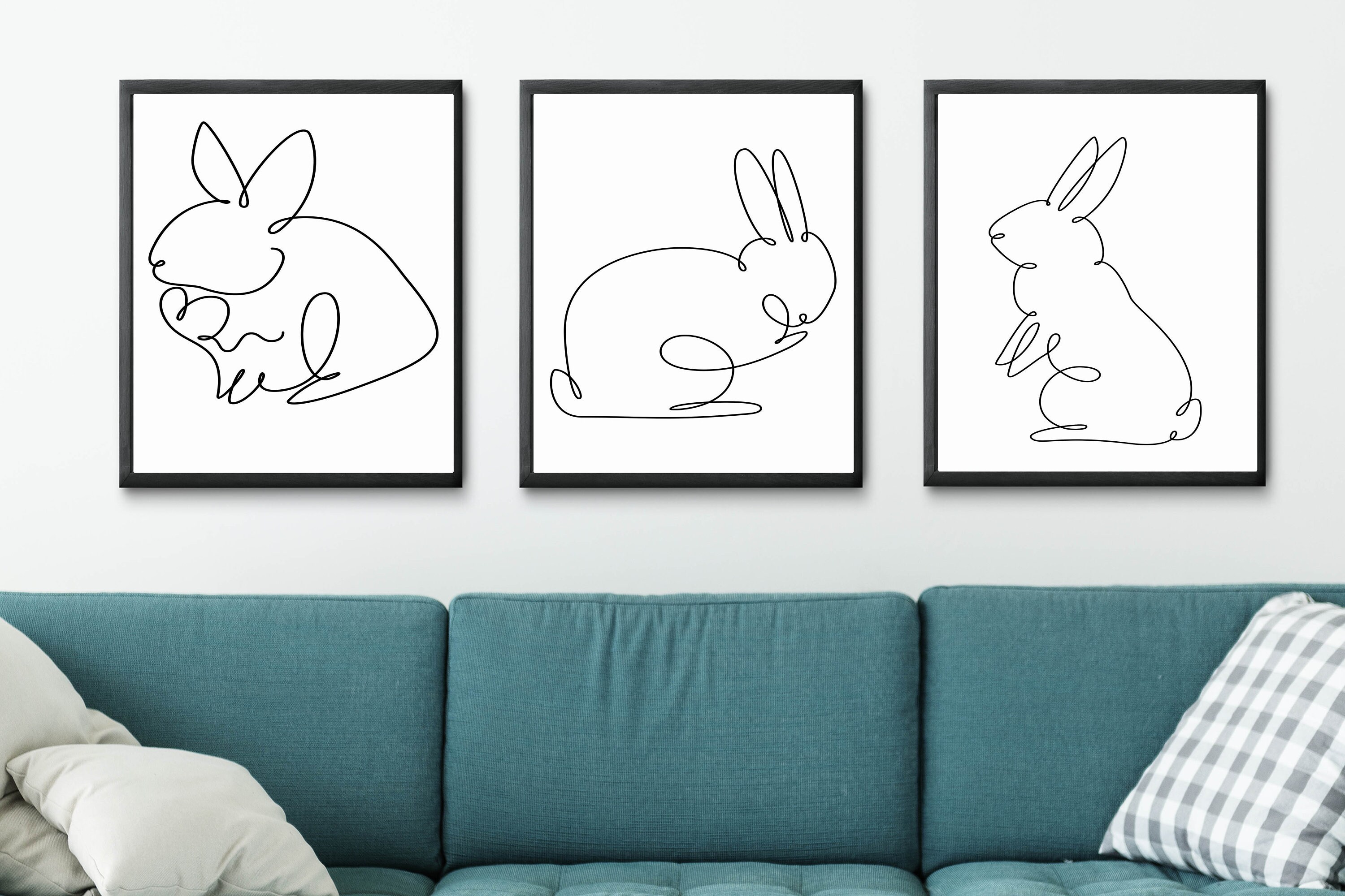 Minimalist Bunny Line Art, Digital Download, Rabbit Animal Sketch ...