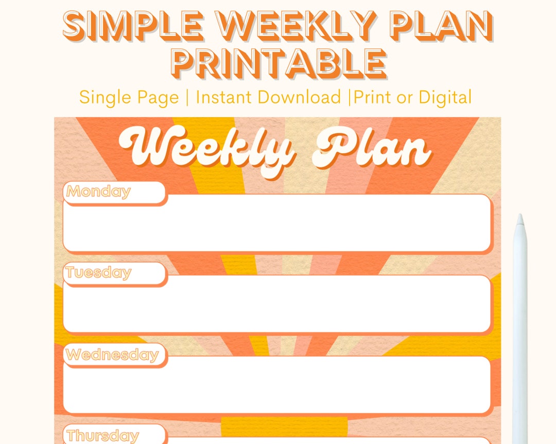 Retro Sunshine Weekly Planner Printable Colourful Digital - Etsy