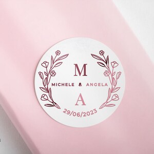 Floral Wedding Stickers, Monogram Foil Stickers, Floral Wreath Sticker ...
